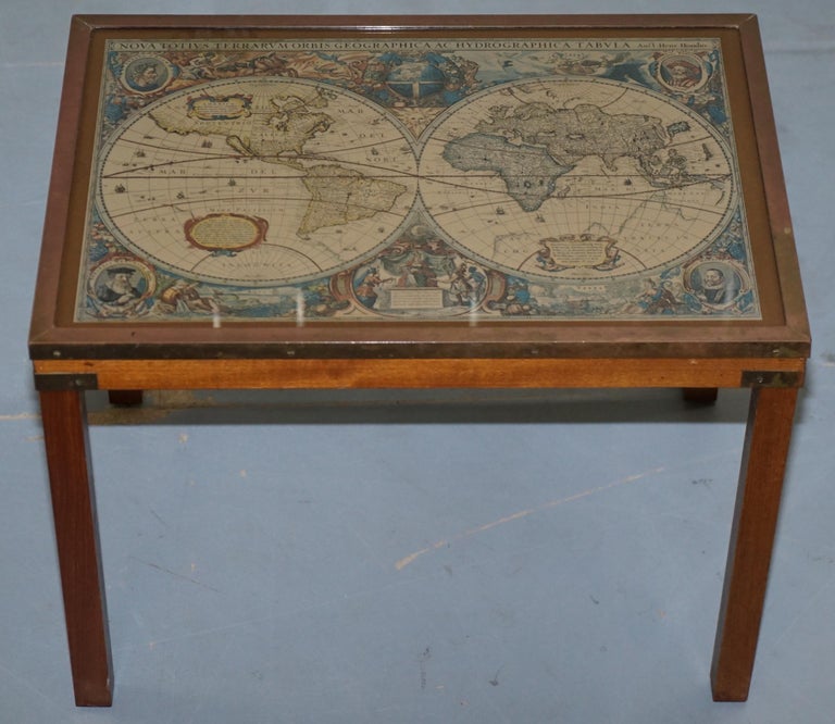 Nest of Three Vintage Campaign Tables with Global Maps Design Brass ...