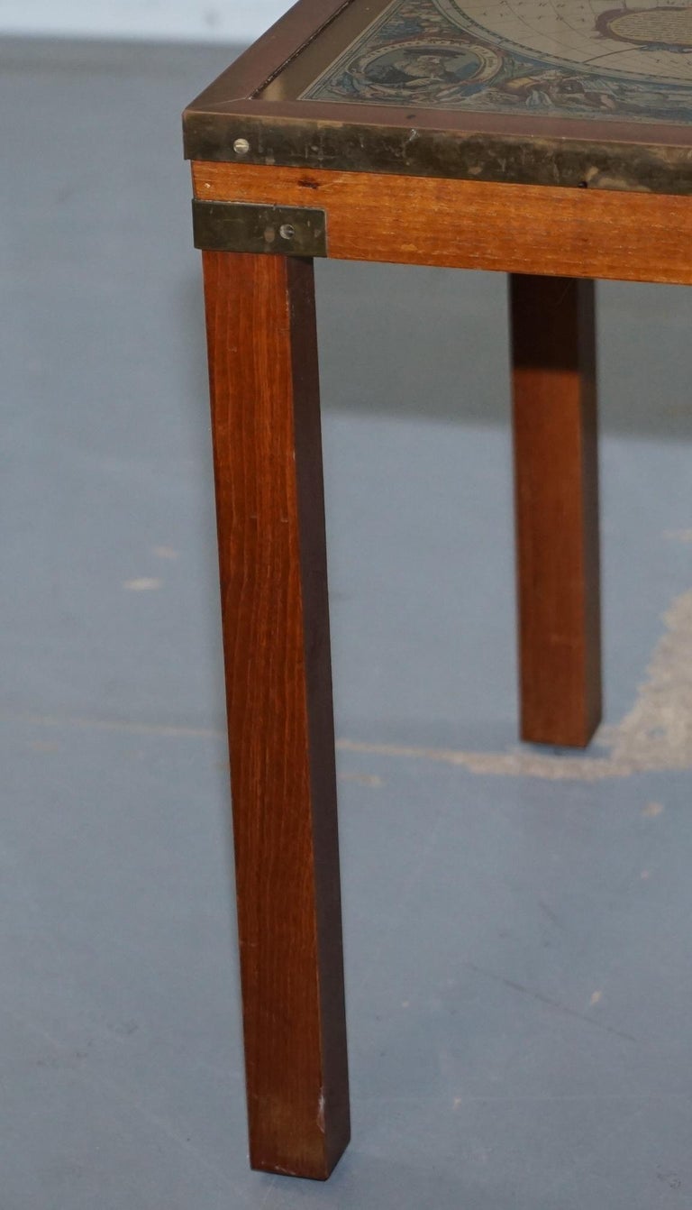 Nest of Three Vintage Campaign Tables with Global Maps Design Brass ...