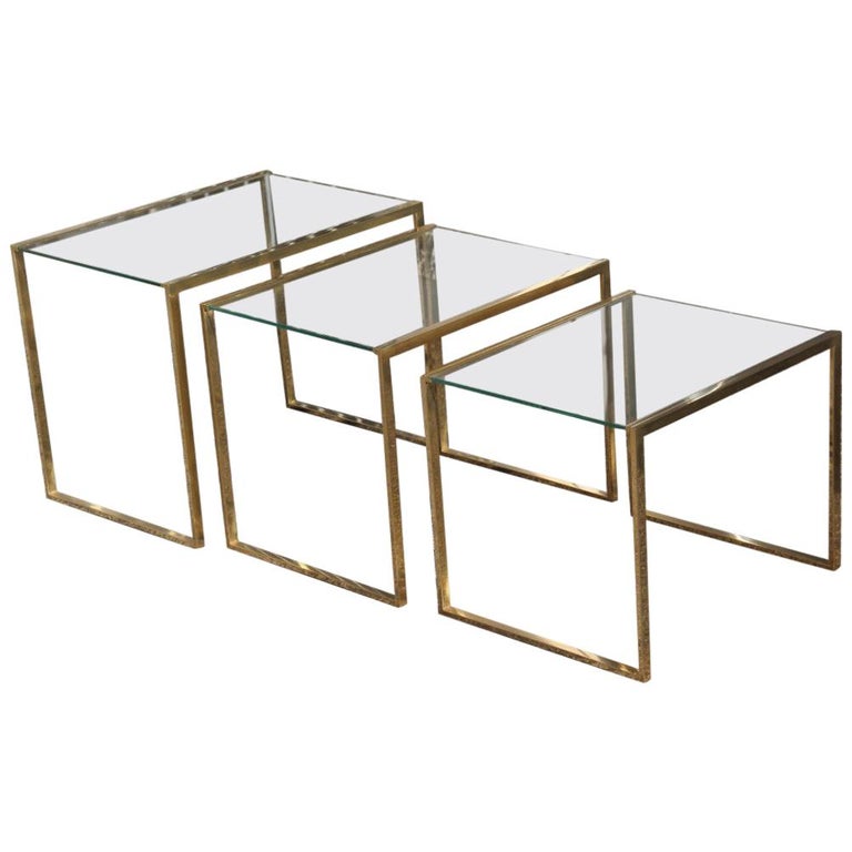 Nesting Rectangular Coffee Table Different Sizes Brass and Crystal Gold ...