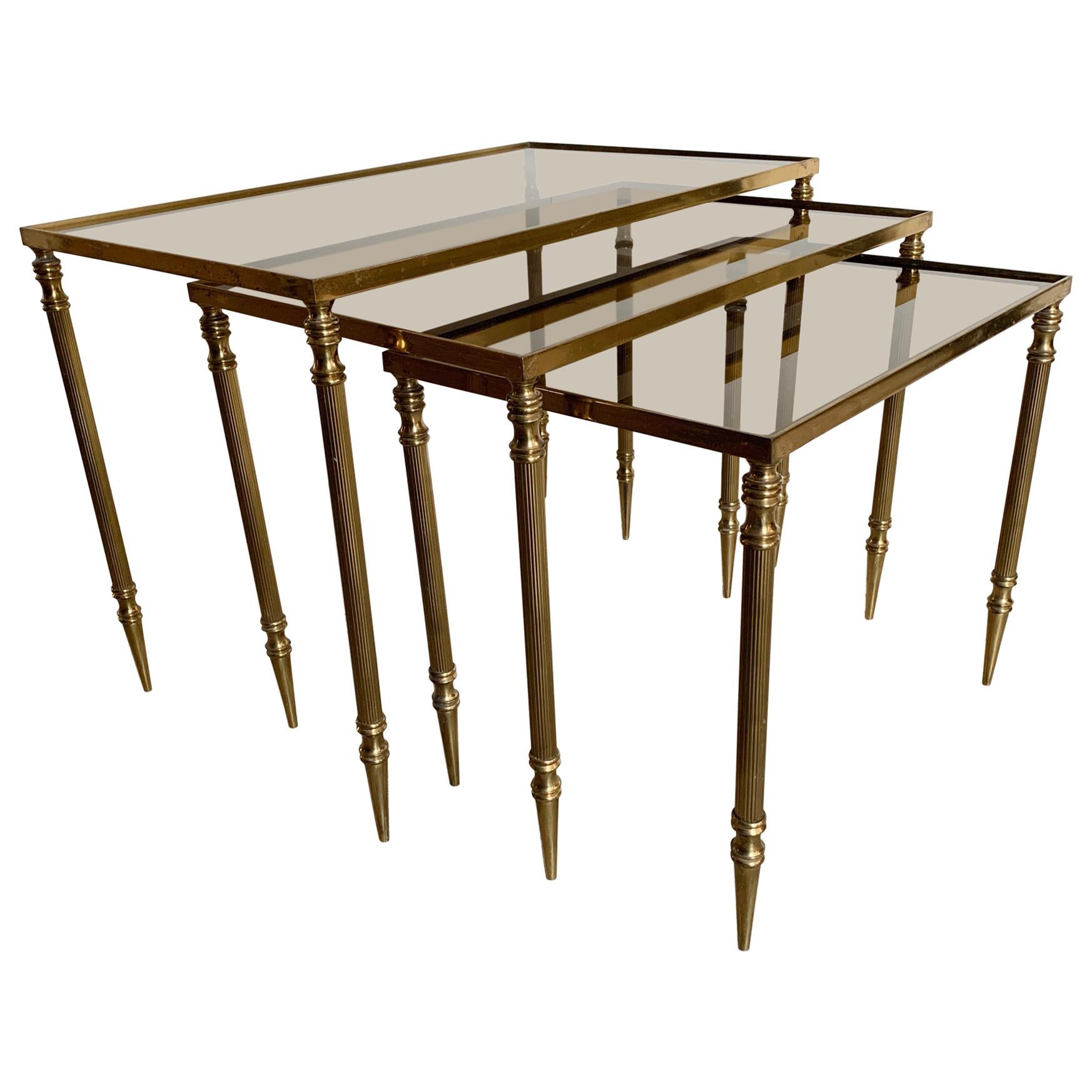 Nesting Tables Triangular Mirrored Top Circa 1975 American at 1stDibs