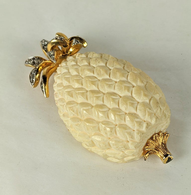 Nettie Rosenstein Carved Bone Pineapple Brooch For Sale at 1stDibs