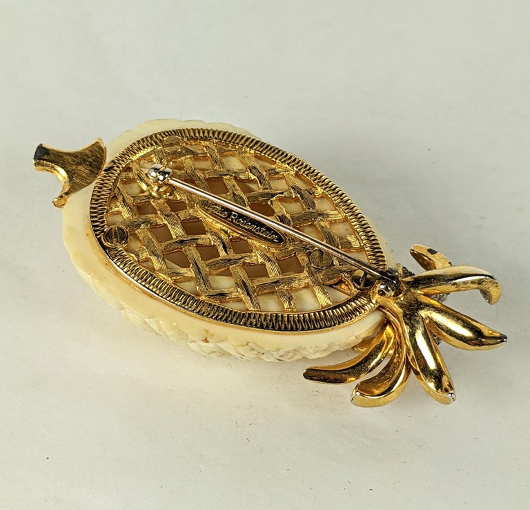 Nettie Rosenstein Carved Bone Pineapple Brooch For Sale at 1stDibs