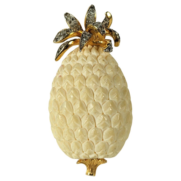 Nettie Rosenstein Carved Bone Pineapple Brooch For Sale at 1stDibs