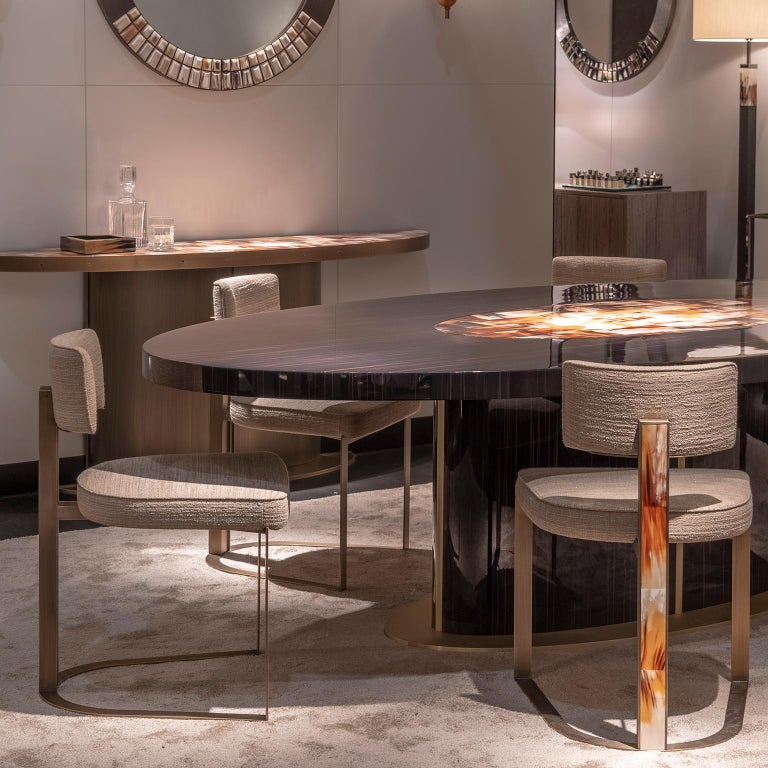 Nettuno Dining Table in Glossy Ebony, Corno Italiano and Satin Brass ...
