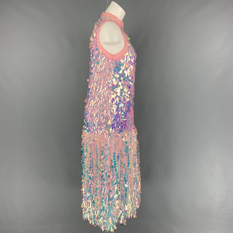 NEUBYRNE Size S Pink Silk Paillette A-Line Selena Dress For Sale at 1stDibs