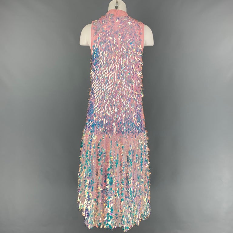 NEUBYRNE Size S Pink Silk Paillette A-Line Selena Dress For Sale at 1stDibs