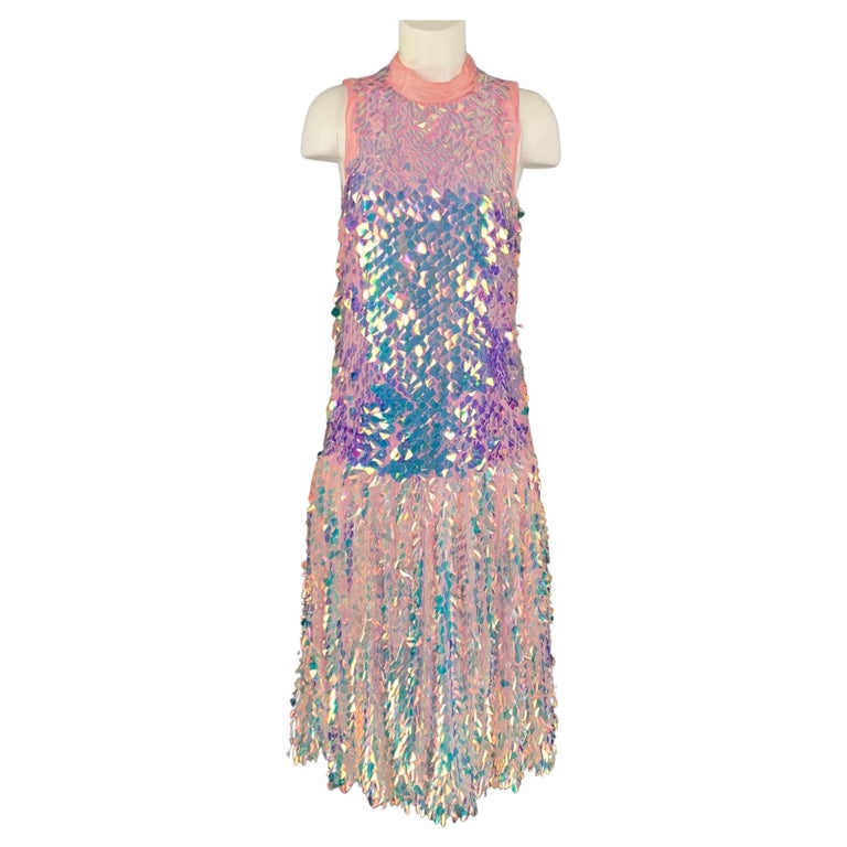 NEUBYRNE Size S Pink Silk Paillette A-Line Selena Dress For Sale at 1stDibs