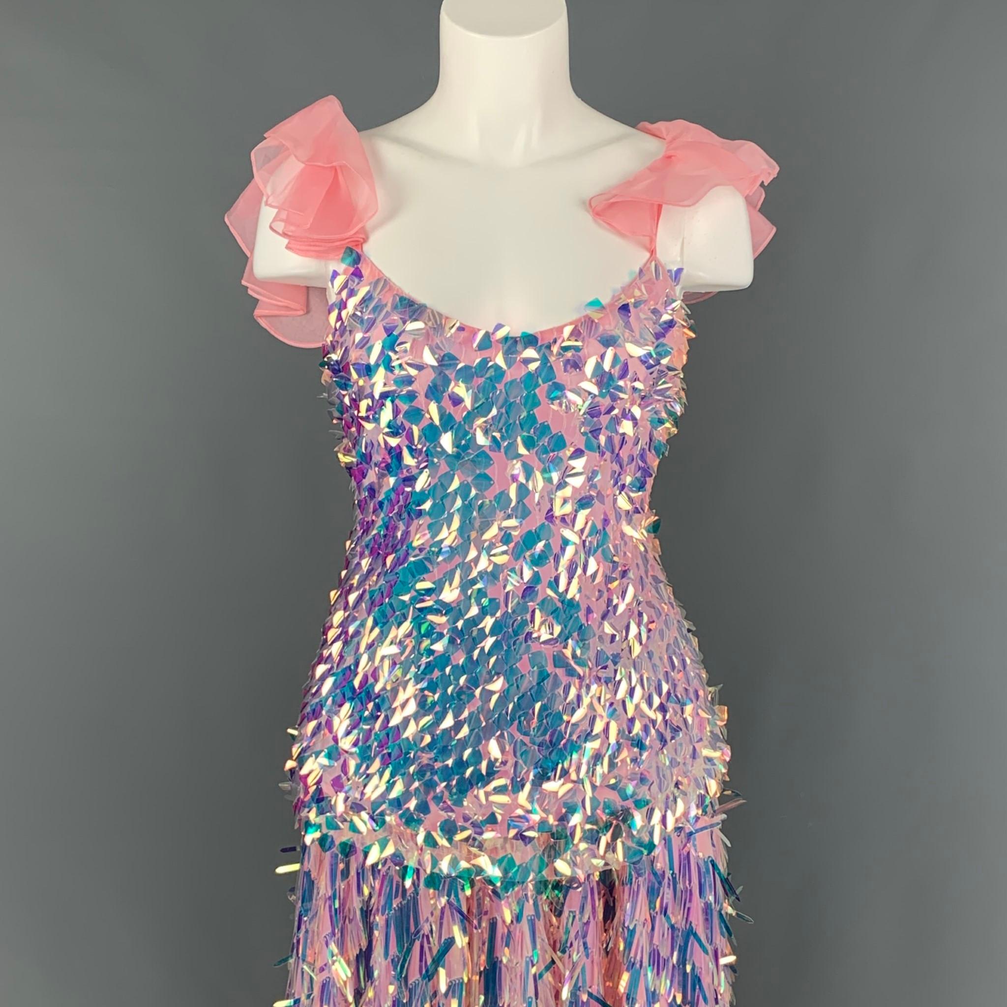 NEUBYRNE Size S Pink Silk Paillette Sequin Skirt Set For Sale at ...