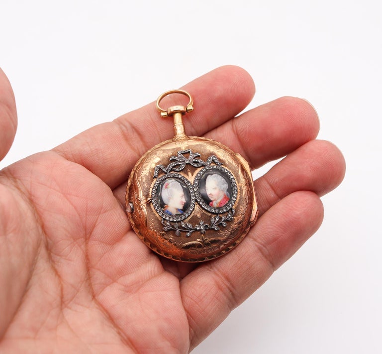 Neuchtel 1780 Verge and Fusee Pocket Watch with Enamel Portraits ...