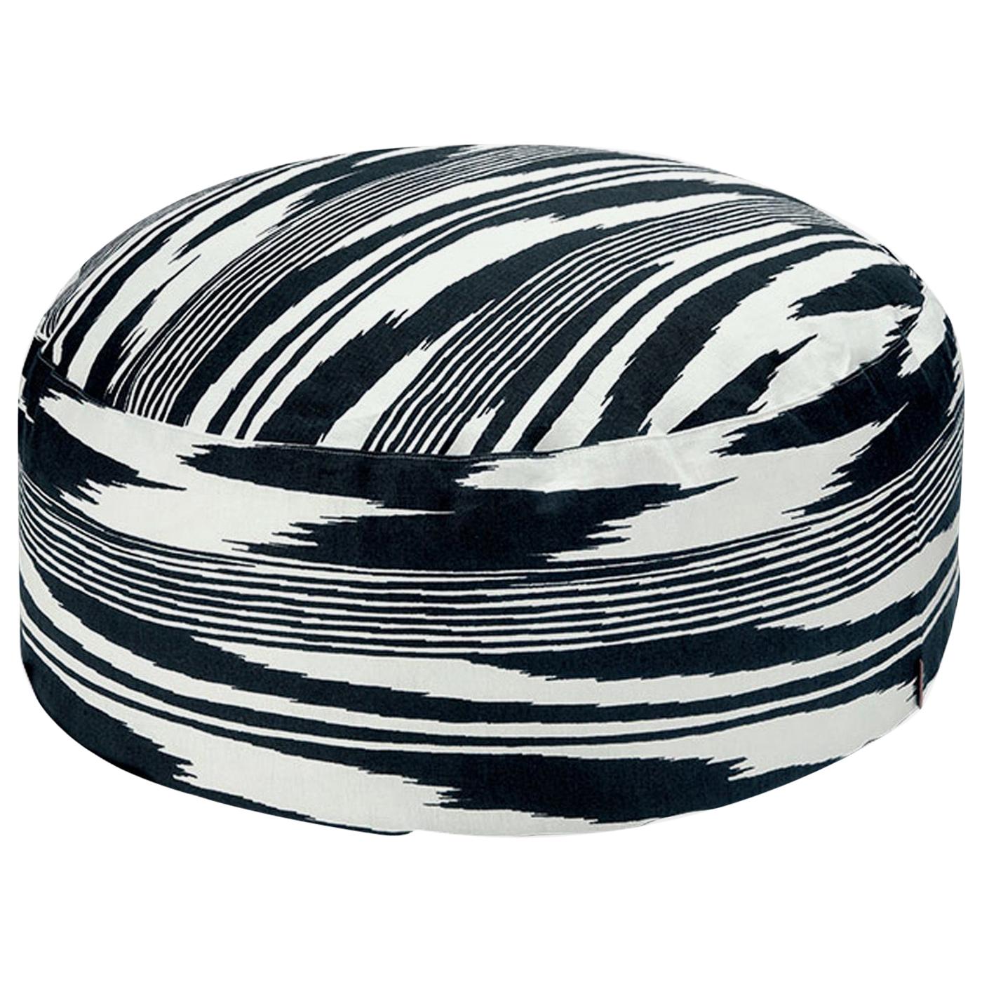 Green Velvet Round Geo Pouf by Saba at 1stDibs