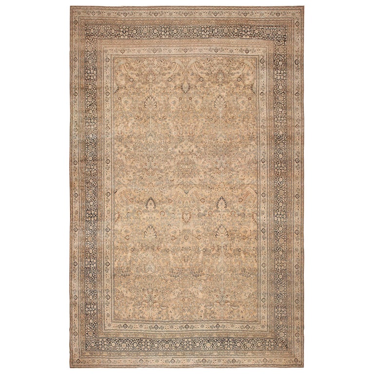 Neutral Earth Tone Antique Oversized Persian Tabriz Rug. Size: 15' 9" x ...