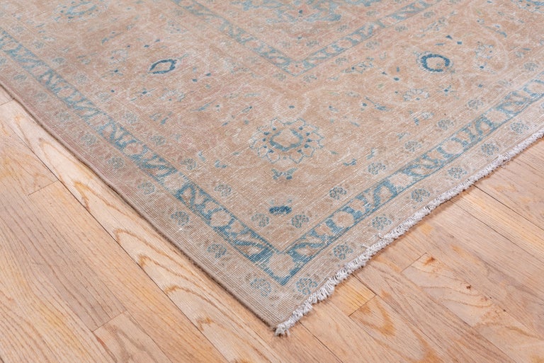 Neutral Persian Kashan Carpet, Blue Borders, Light Brown Palette For ...