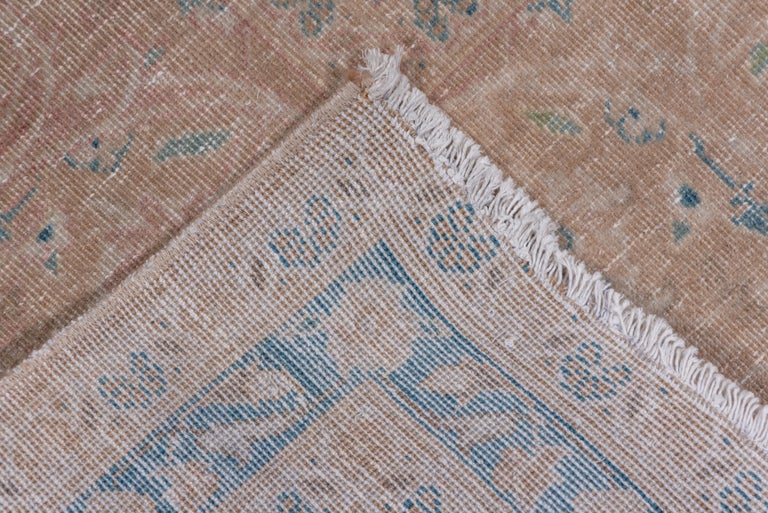 Neutral Persian Kashan Carpet, Blue Borders, Light Brown Palette For ...