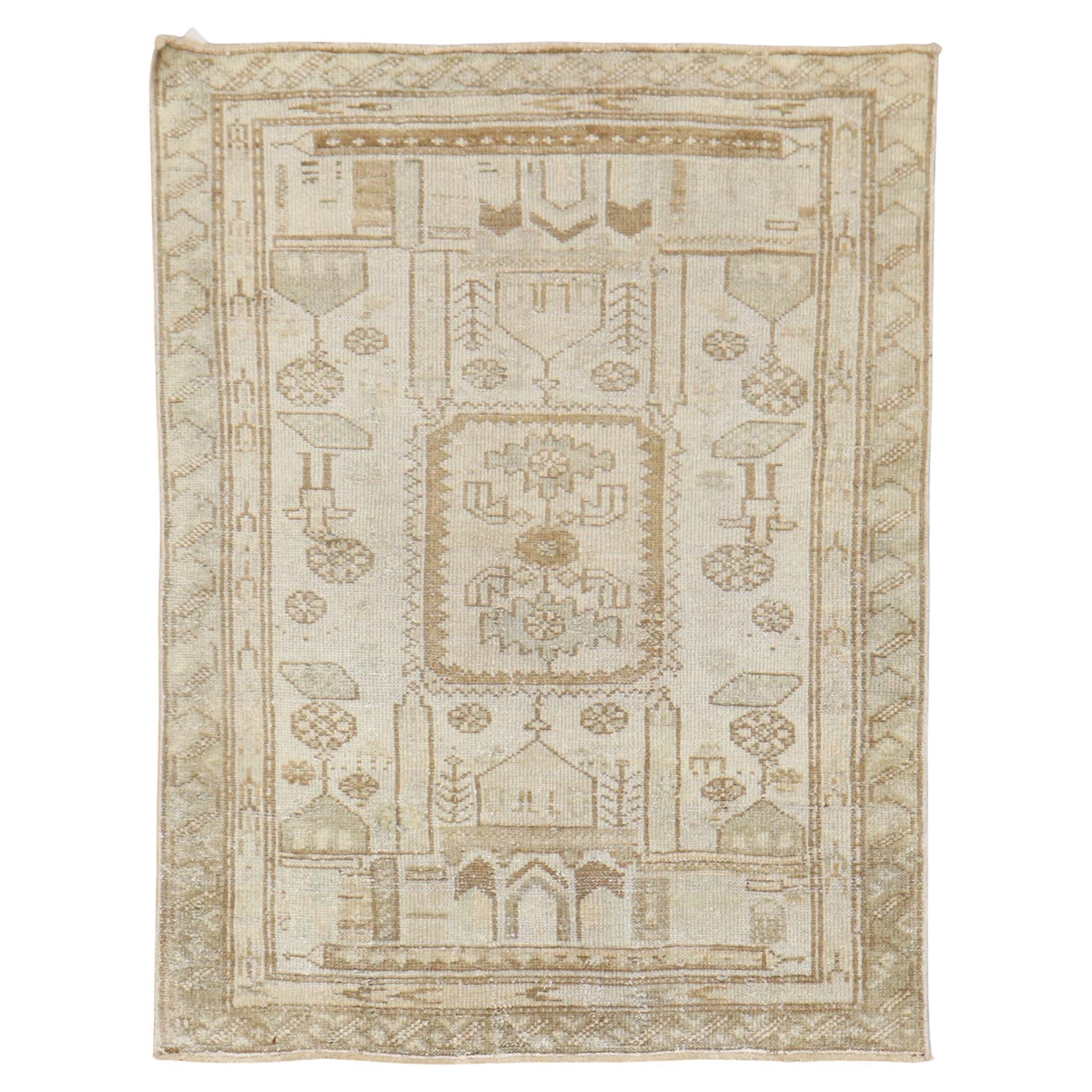 Colonial Revival Style Vintage Persian Mashhad Rug with Warm, Neutral ...