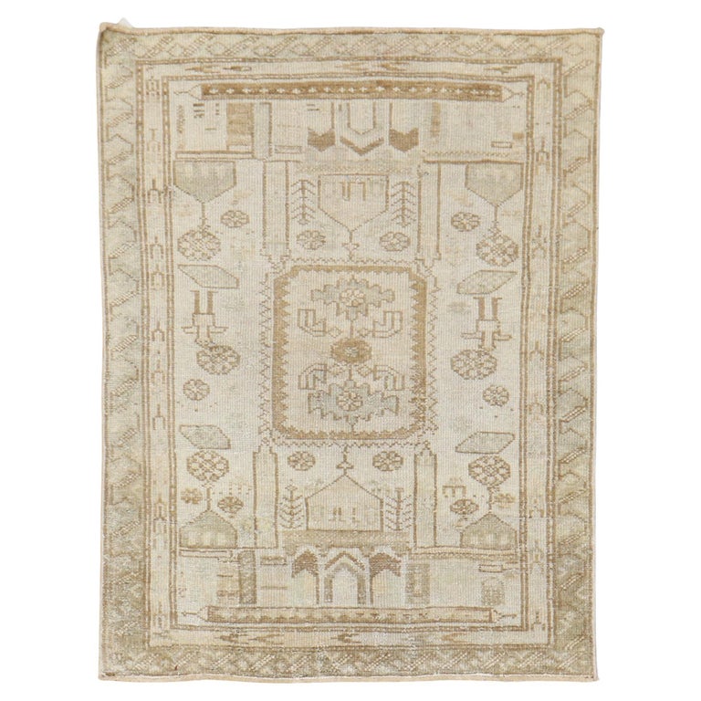 Neutral Persian Mini Square Rug at 1stDibs