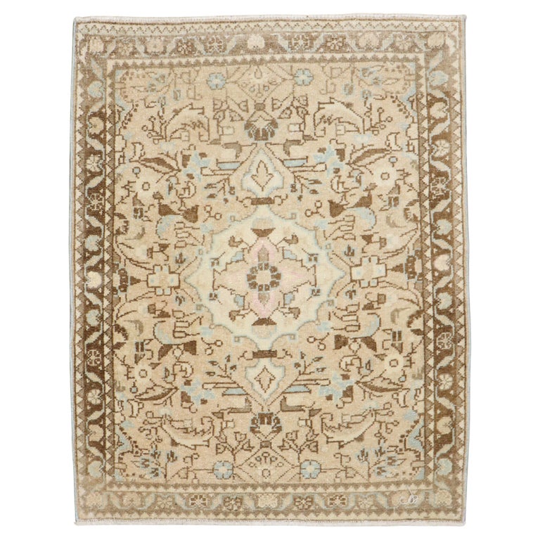 Neutral Persian Sarouk Mini Rug For Sale at 1stDibs | neutral persian rug