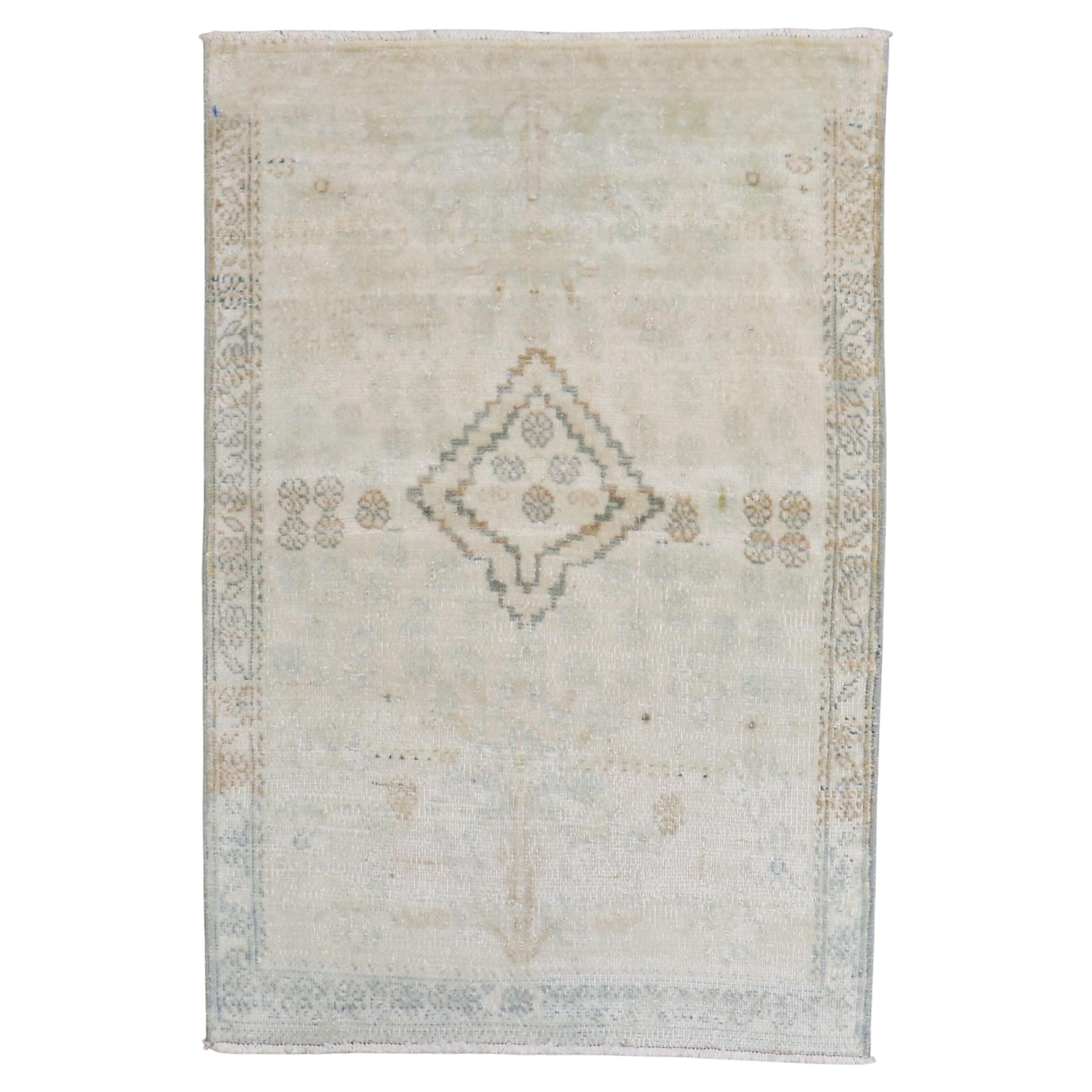 Neutral Persian Small Mini Rug For Sale at 1stDibs