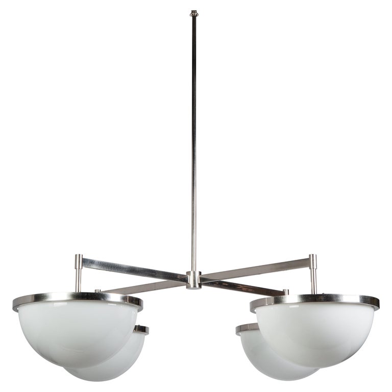 Nevins 14 Chandelier with Four Milk Glass Domes in Nickel by Remains ...