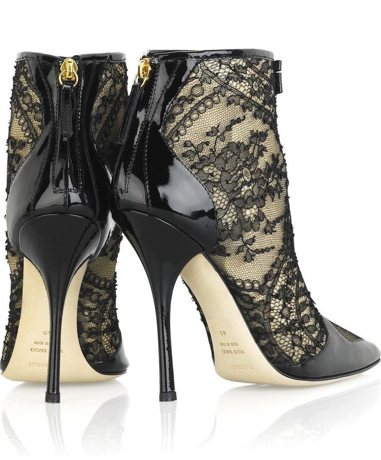 New $1450 Roberto Cavalli Black Lace Patent Leather Ankle Boots It. 38 ...
