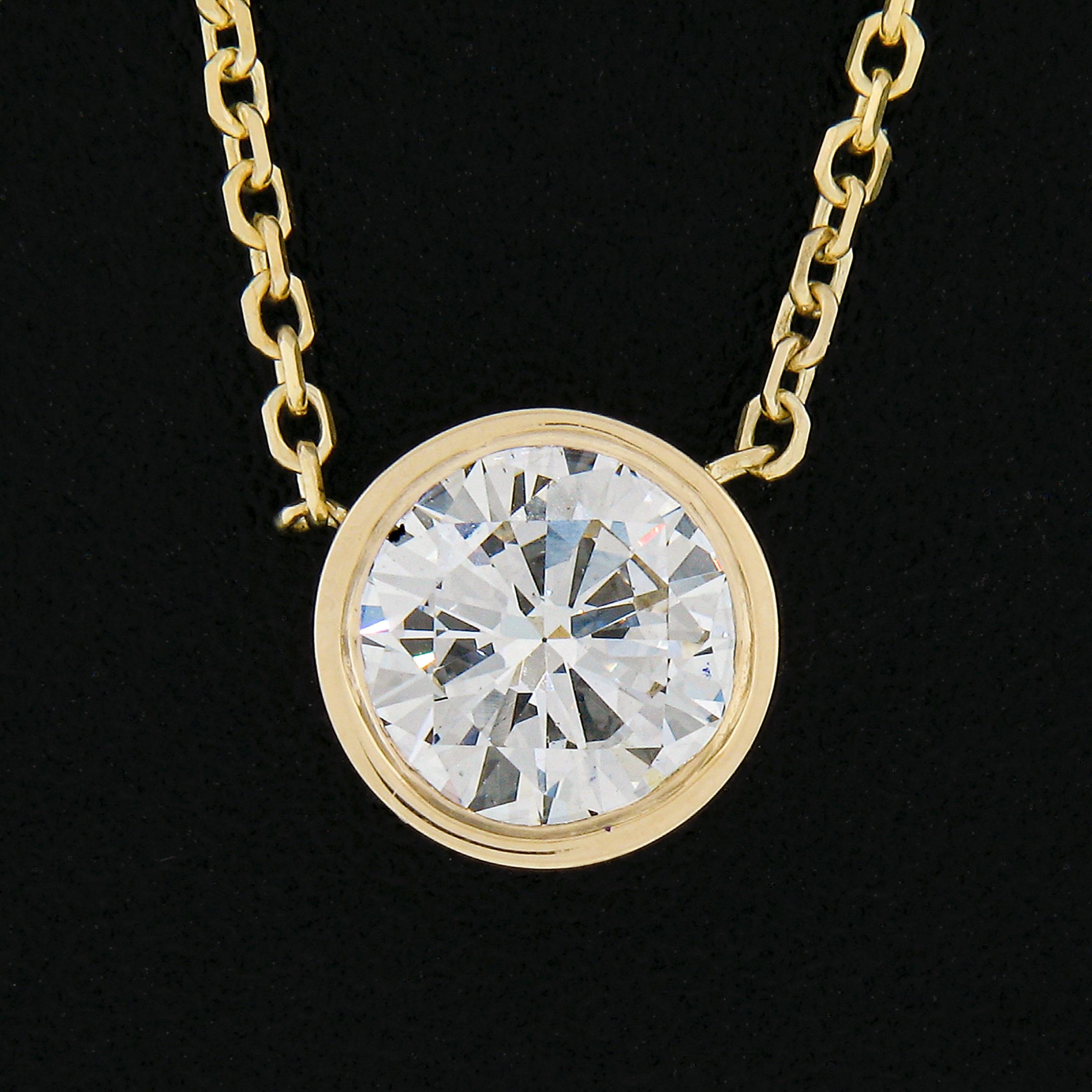 New 14K Gold .67ct Round Brilliant Diamond Solitaire Pendant w/ Adjustable Chain For Sale at ...