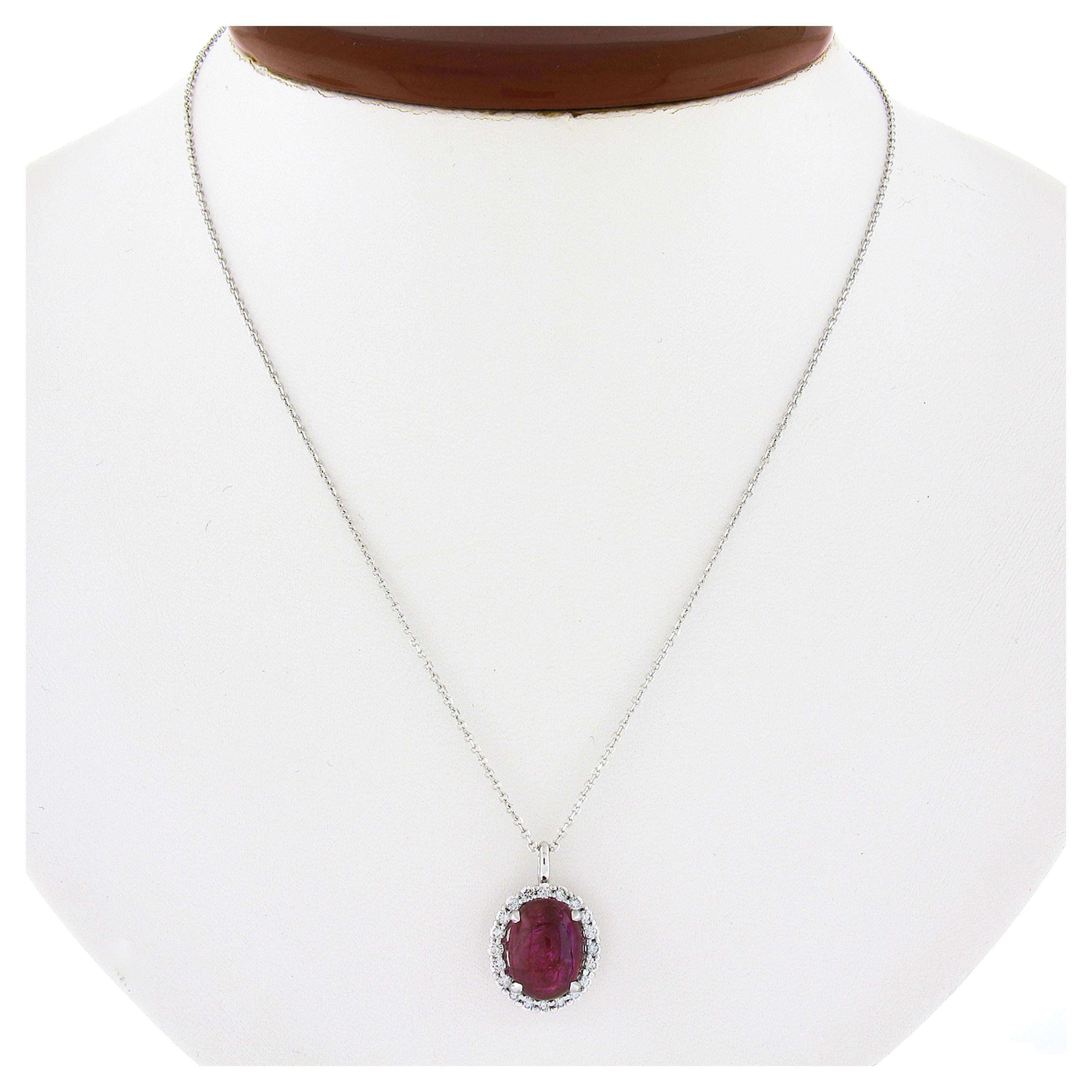 New 14k Gold GIA Pear Cabochon Ruby W/ Diamond Halo Teardrop Pendant ...