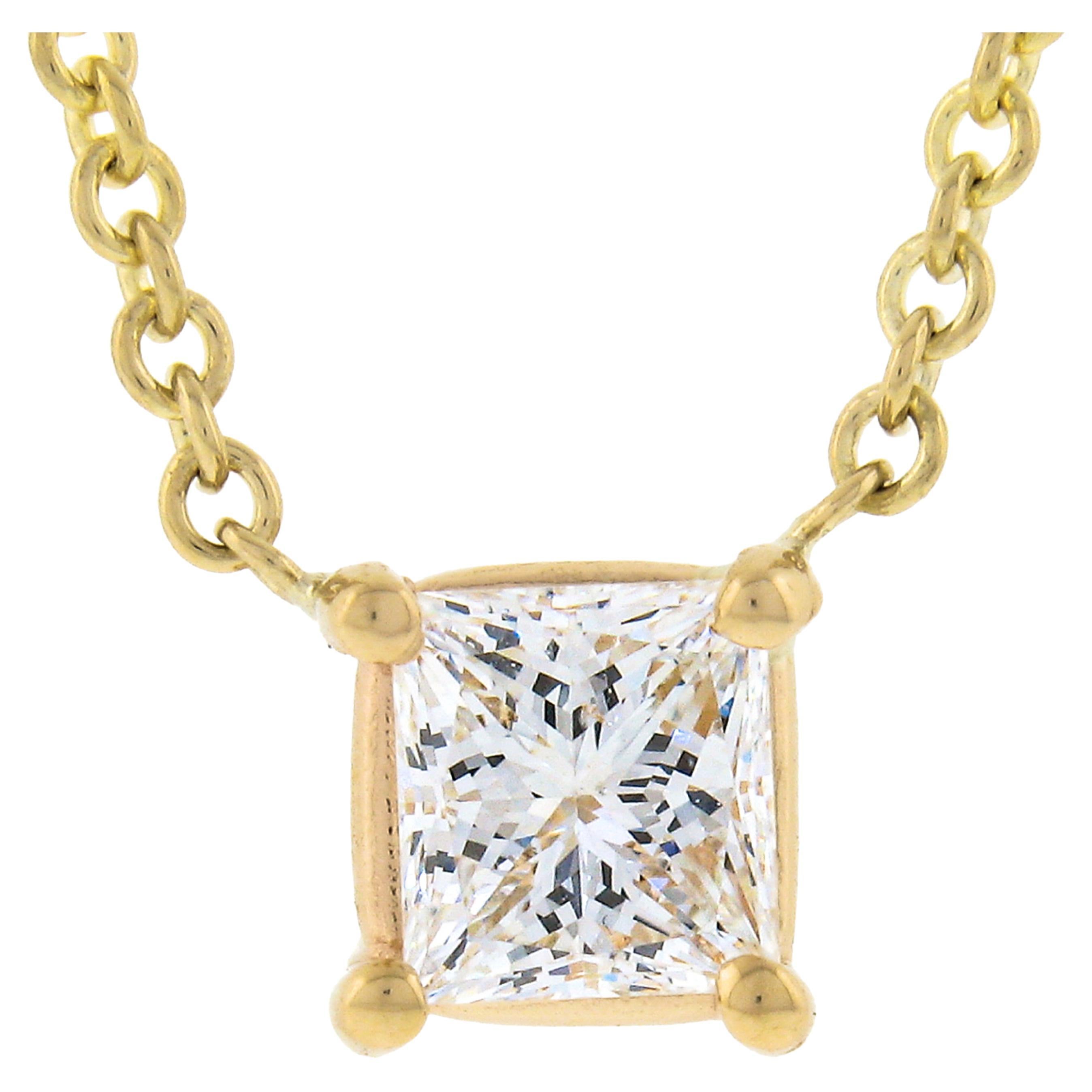 New 14k Yellow Gold 0.49ct Princess Cut Prong Diamond Solitaire Pendant ...