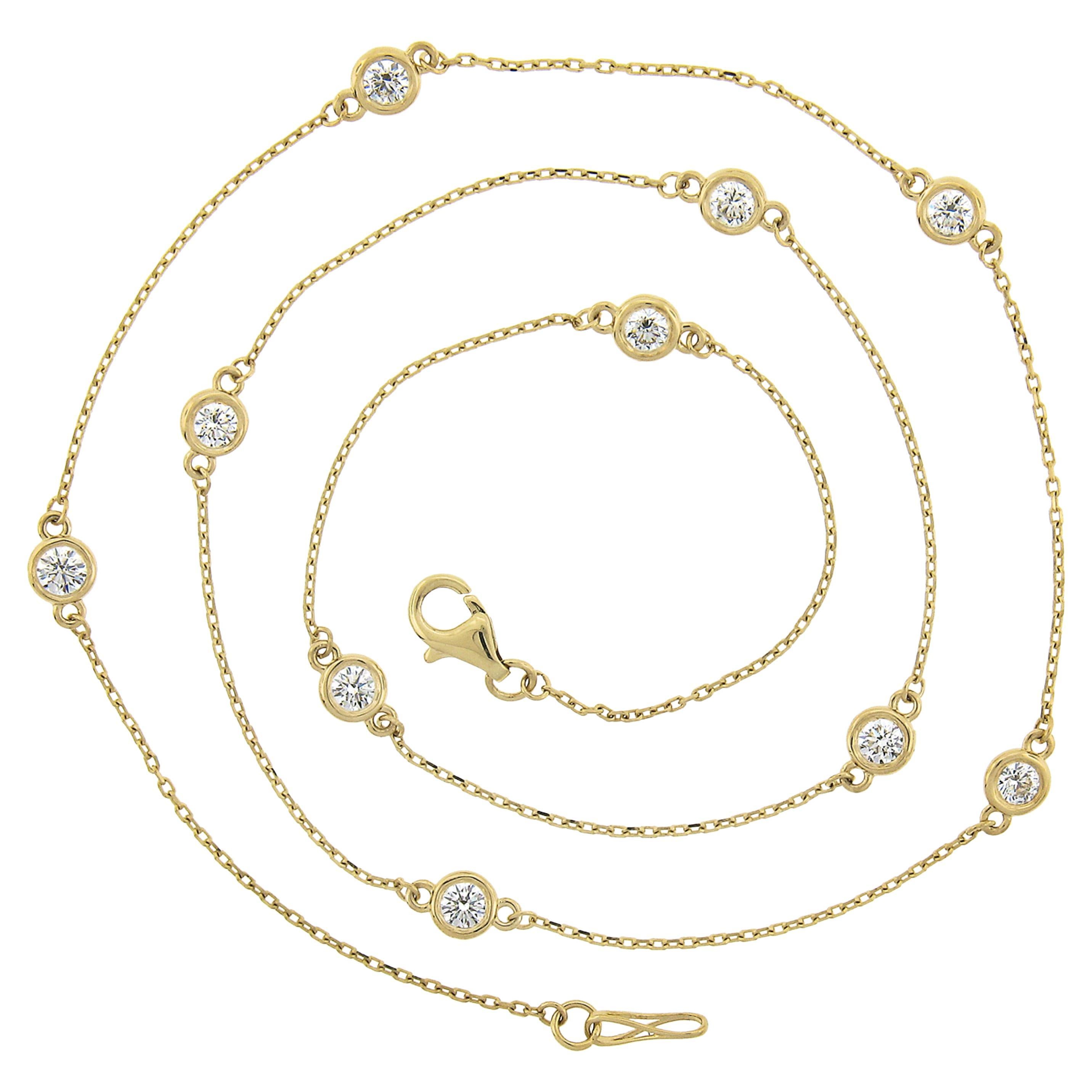 New 14k Yellow Gold 1.0ct Bezel Station Round Diamond by the Yard Chain ...