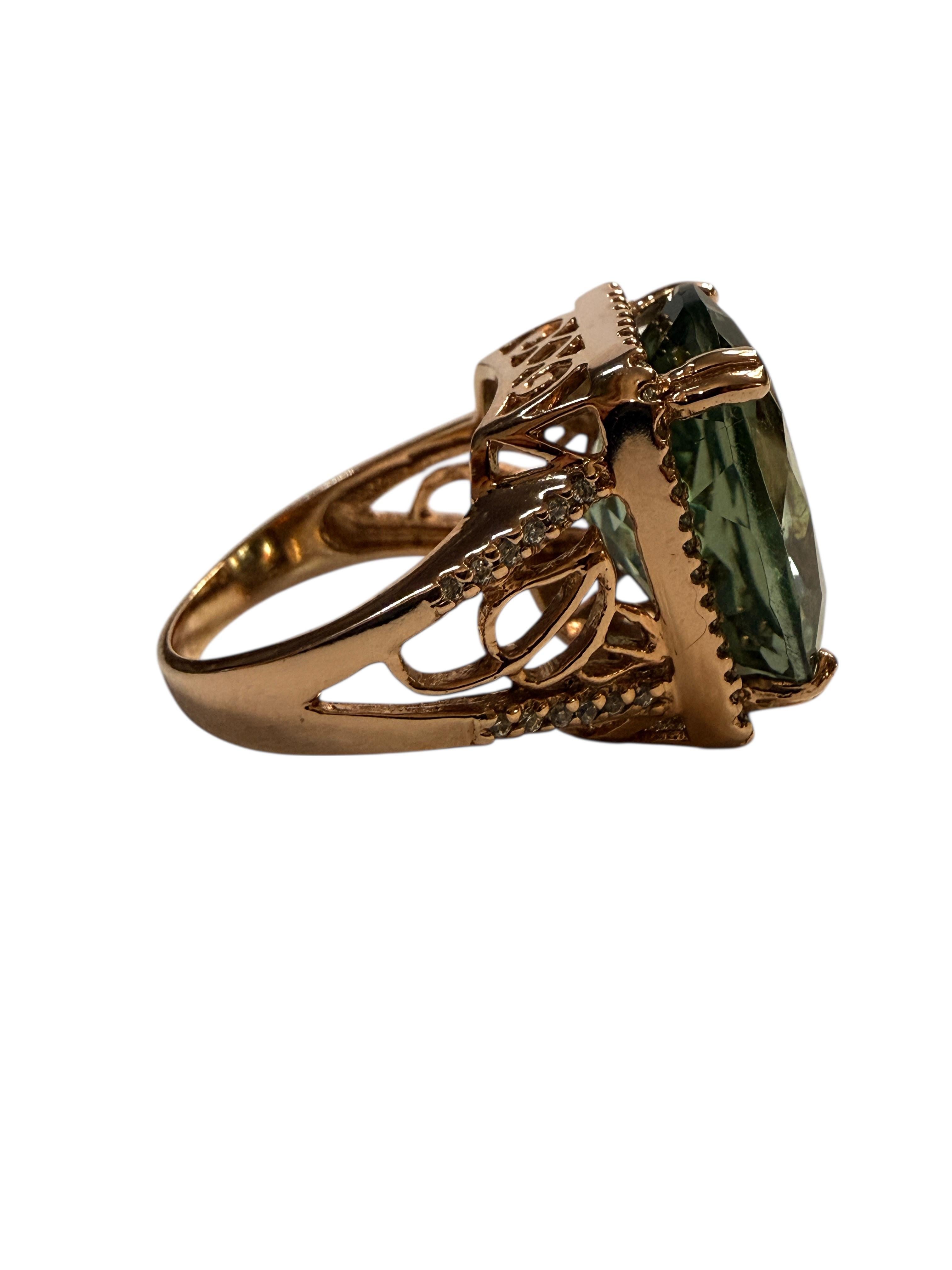 New 17.7 Carat Teal Green Tourmaline and Sapphire Rose Gold PL Sterling ...