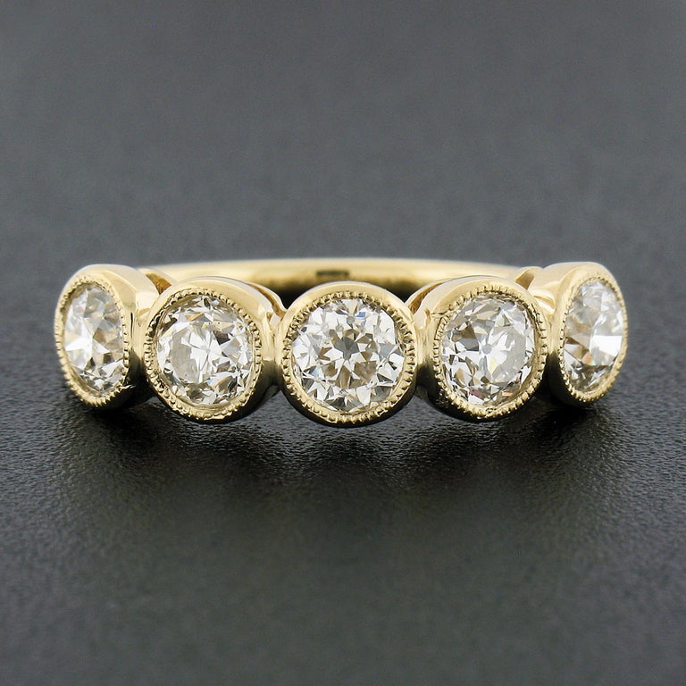 New 18k Gold 1.94ctw Milgrain Bezel European Diamond 5 Stone Wedding ...