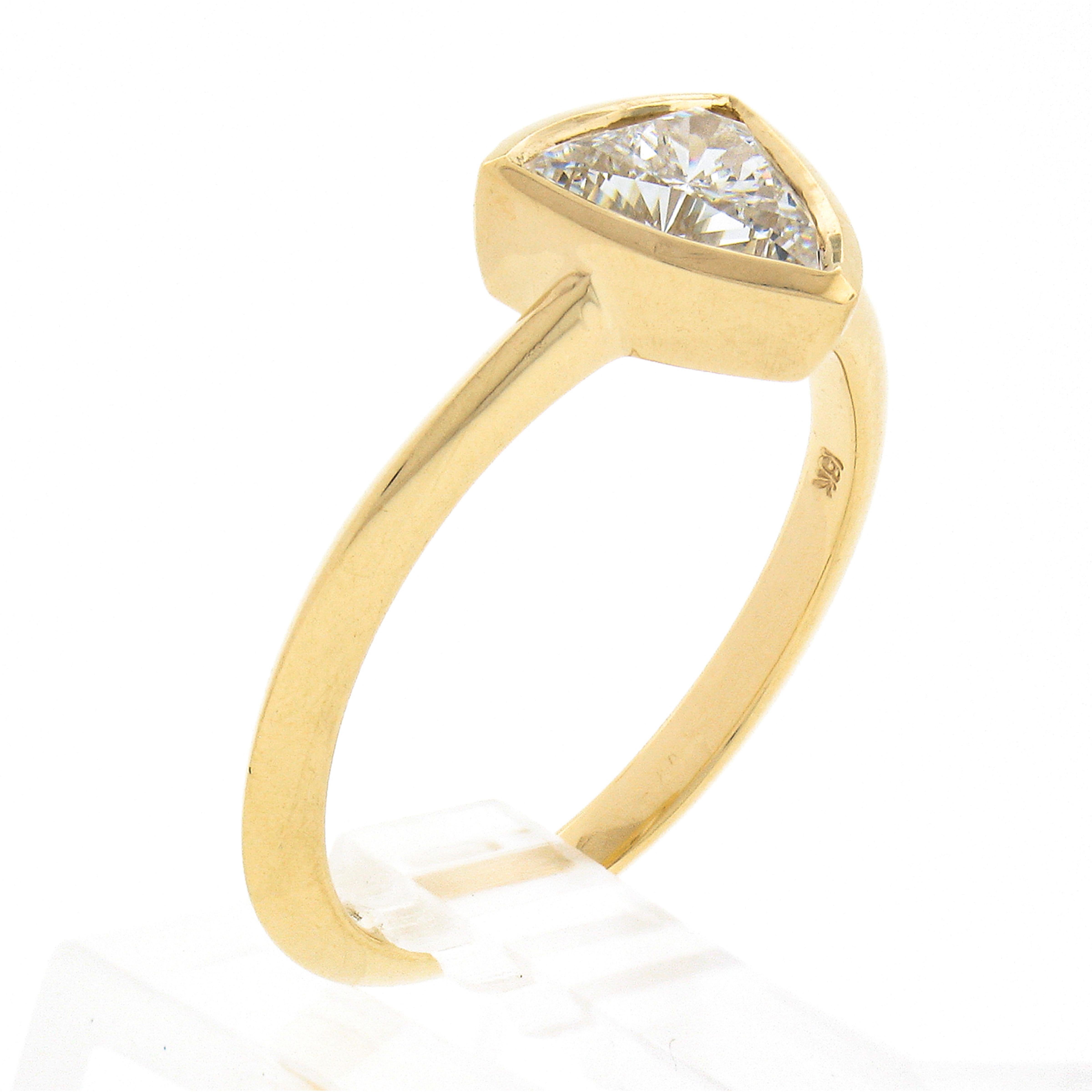 New 18k Gold GIA 1.01ct Trillion Cut Bezel Set Diamond Solitaire ...