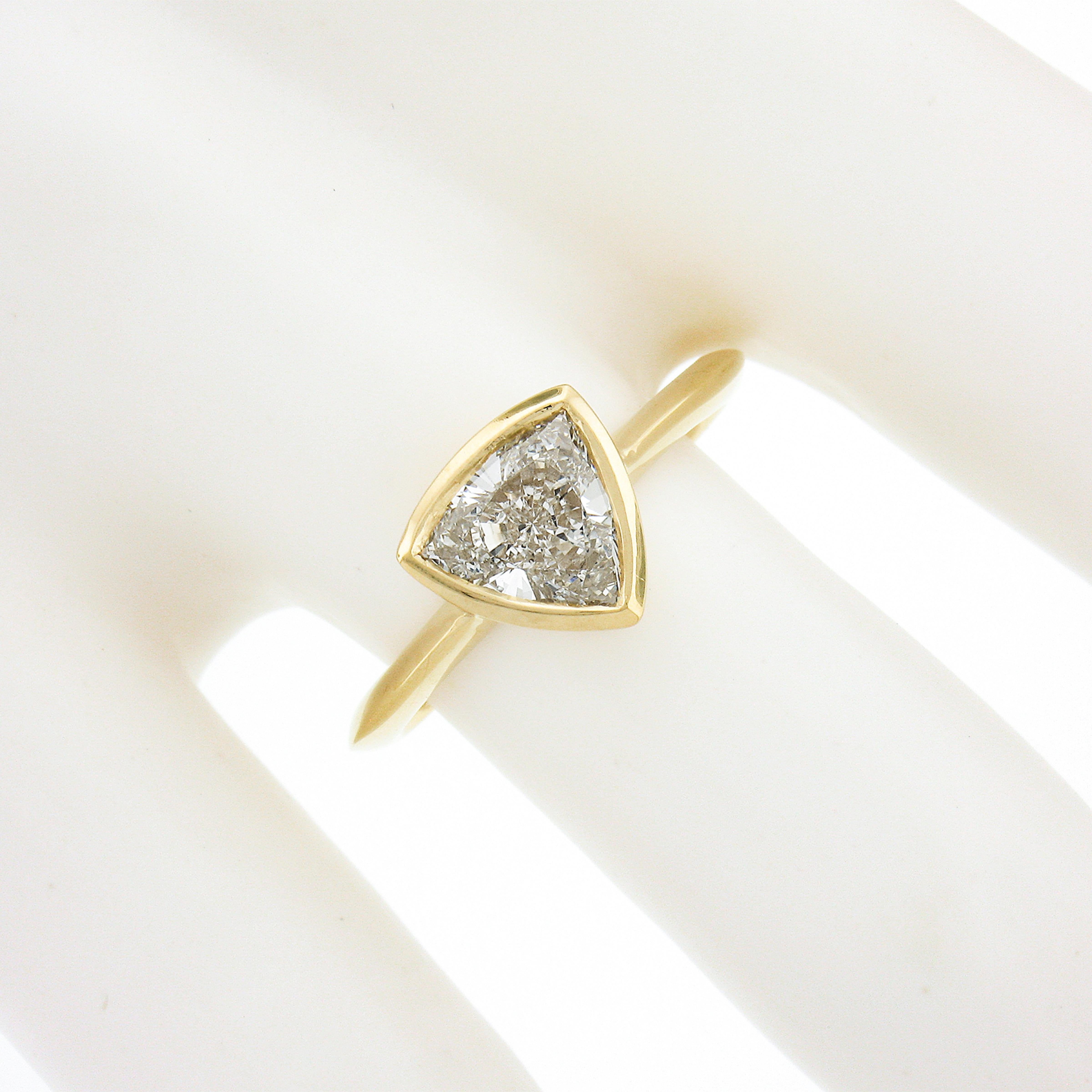 New 18k Gold GIA 1.01ct Trillion Cut Bezel Set Diamond Solitaire ...