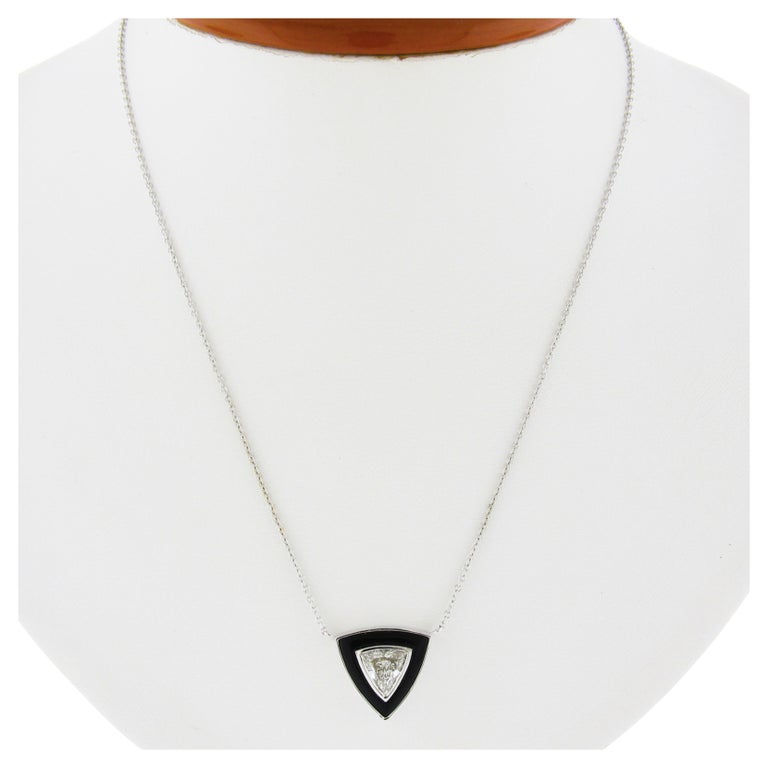 NEW 18K Gold GIA Trillion Diamond Black Onyx Triangle Solitaire Pendant ...
