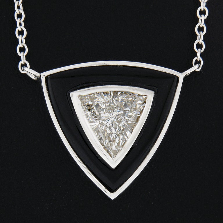 NEW 18K Gold GIA Trillion Diamond Black Onyx Triangle Solitaire Pendant ...
