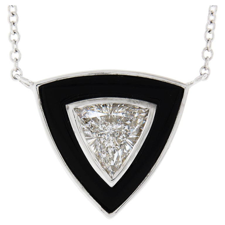 NEW 18K Gold GIA Trillion Diamond Black Onyx Triangle Solitaire Pendant ...