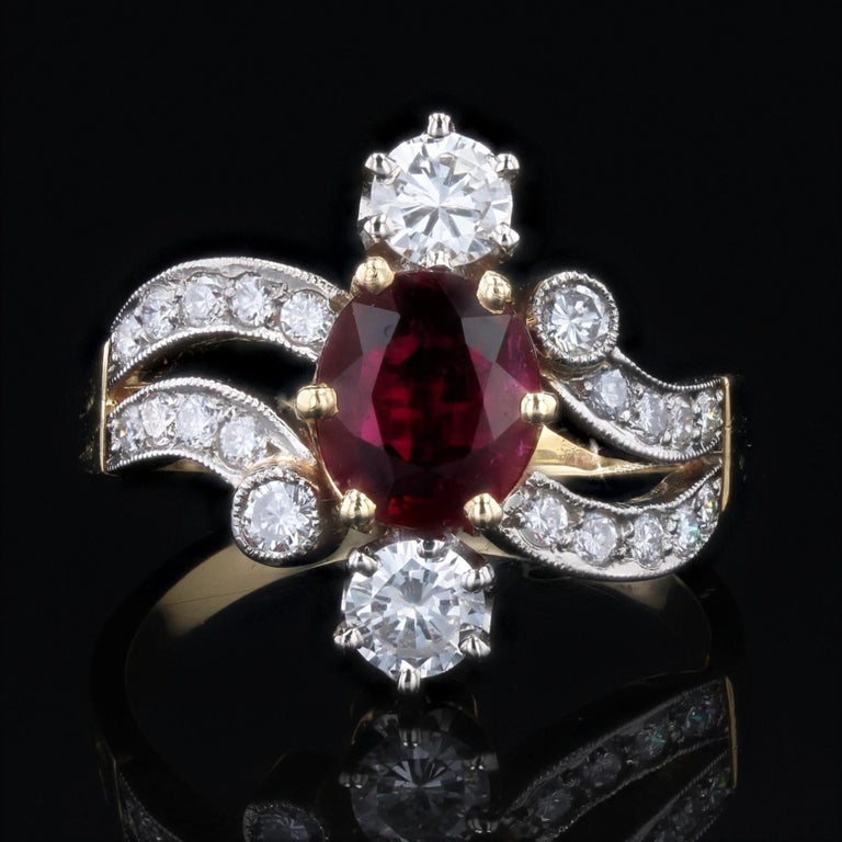New 1900s Style Ruby Diamonds 18 Karat Yellow Gold Platinum Ring For ...