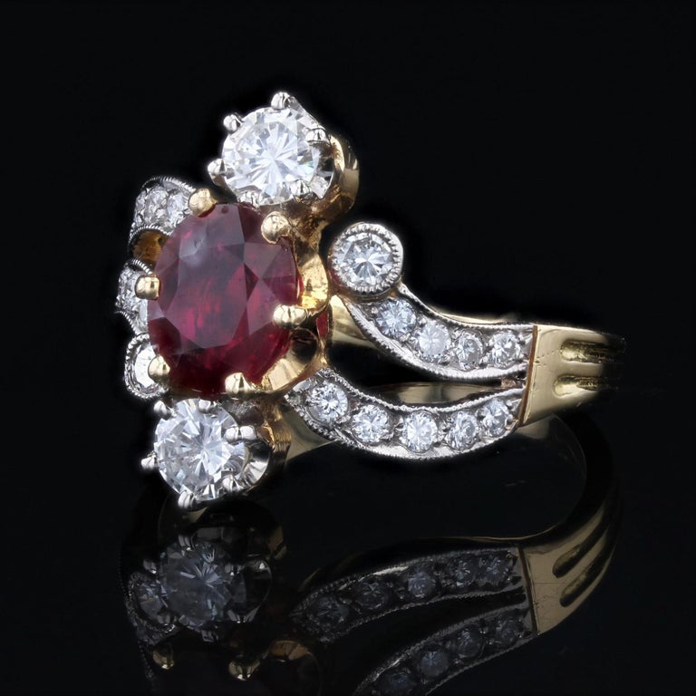 New 1900s Style Ruby Diamonds 18 Karat Yellow Gold Platinum Ring For ...