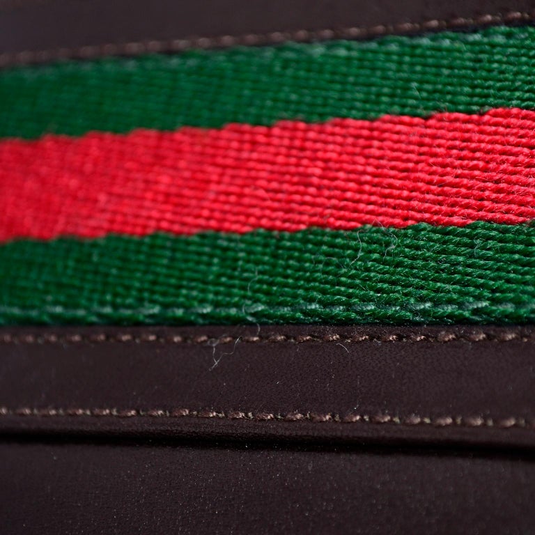 New 1970s Brown Gucci Vintage Handbag W/ Tags Red and Green Stripe and ...