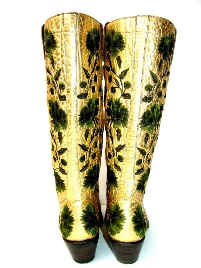 New $2650 GIANNI BARBATO Western Bullhide Leather Embroidered Boots 35. ...