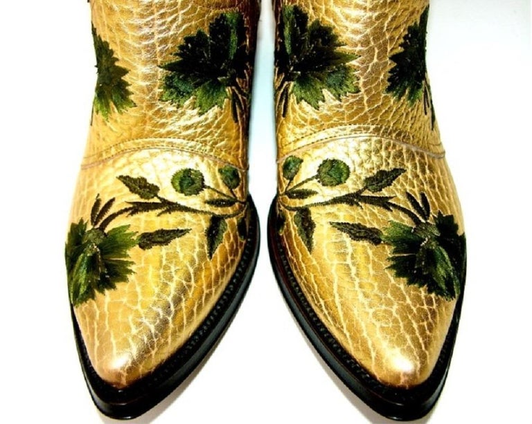 New $2650 GIANNI BARBATO Western Bullhide Leather Embroidered Boots 35. ...