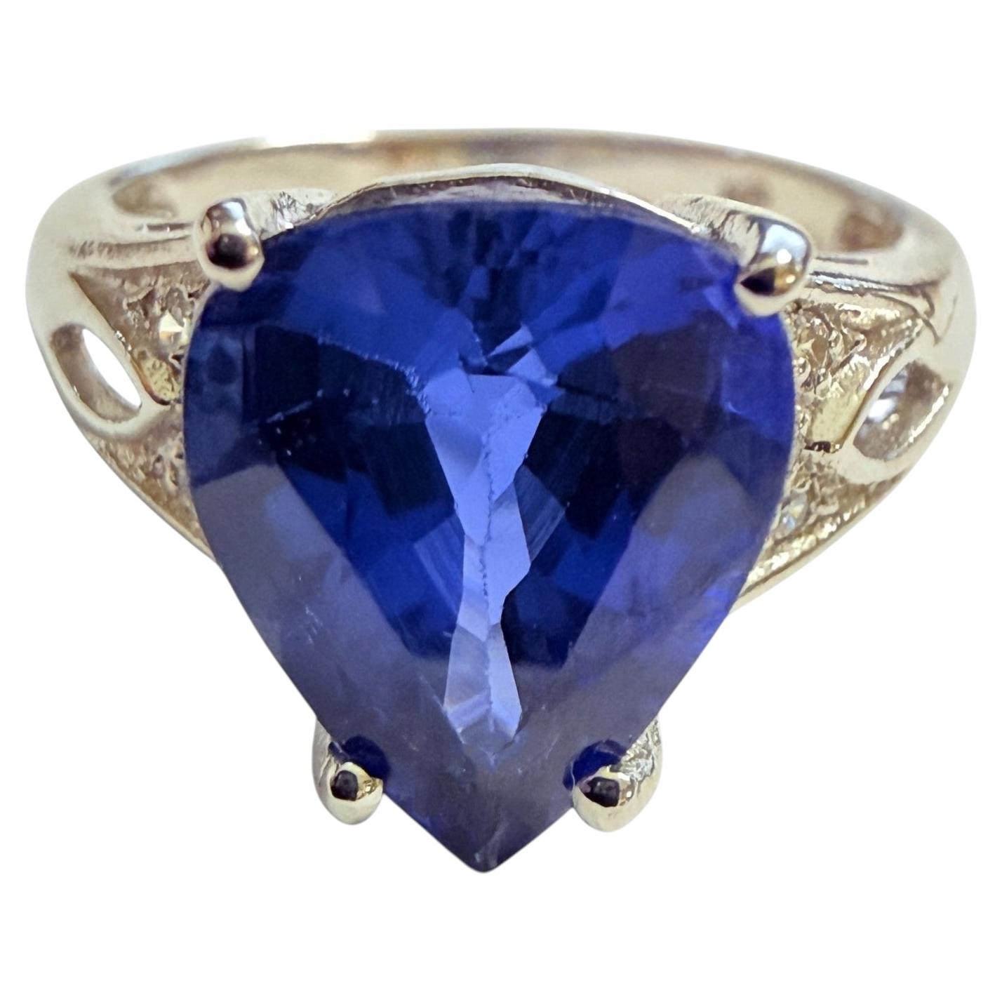 New 3.10 Carat Royal Blue Topaz and Diamond Cut Sapphire Sterling Ring ...