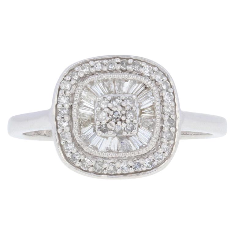 New .33ctw Single and Baguette Cut Diamond Ring, Silver Cluster Double ...