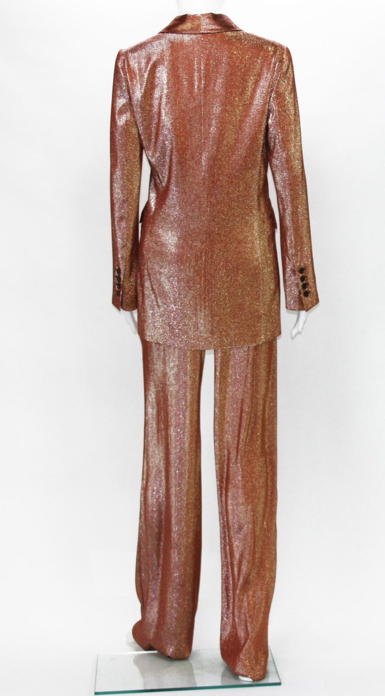 New $3950 Runway GUCCI Suit Iridescent Rust Liquid Lame Jacket and ...