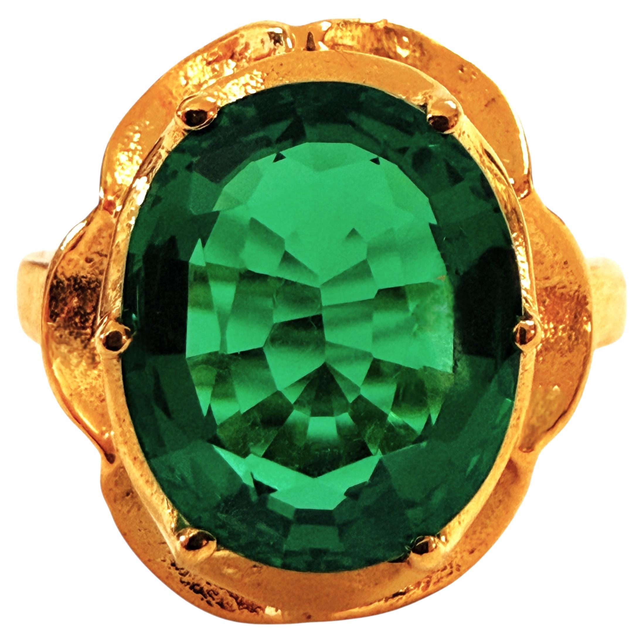 New 5.15 Carat Fancy Cut Tsavorite Garnet Yellow Gold PL Sterling Ring ...
