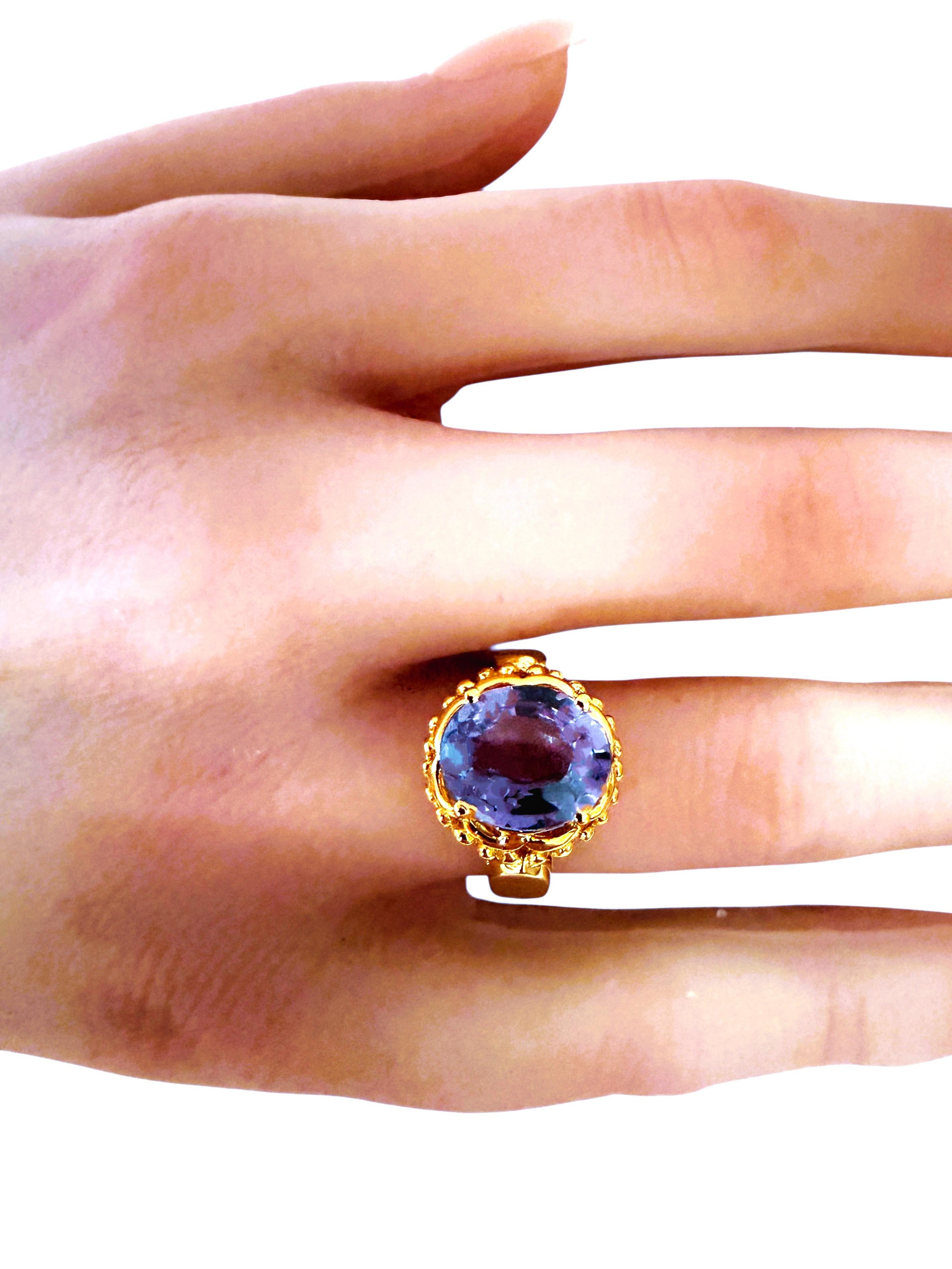 New 5.70 Carat Color Changing Alexandrite 24k Gold PL Sterling Ring ...