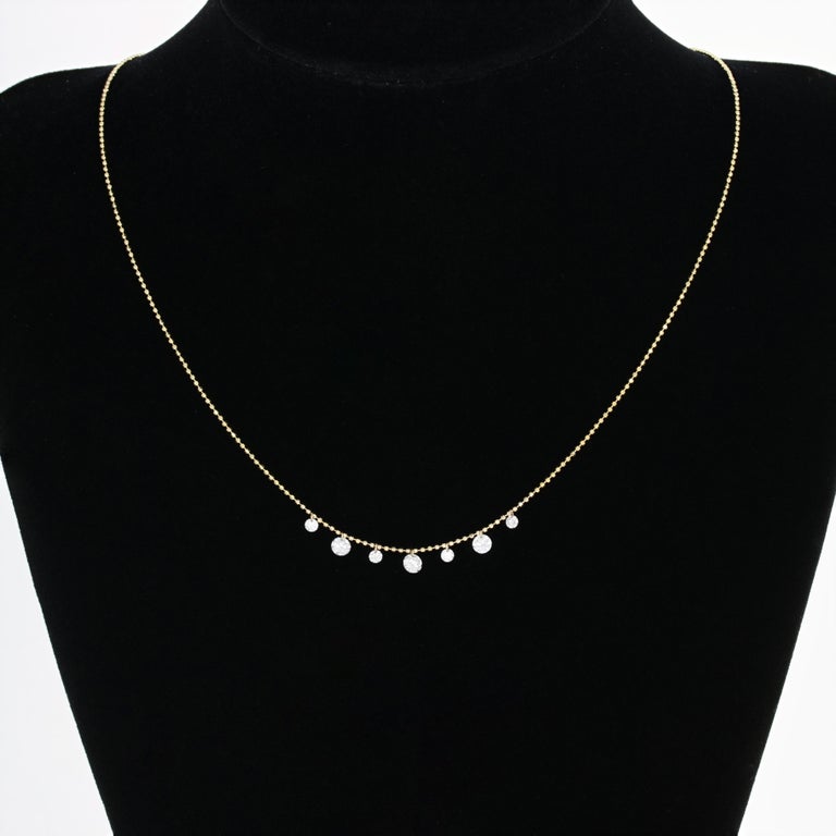 .65 Carat Round Brilliant Diamond Necklace, 14k Yellow Gold Adjustable ...