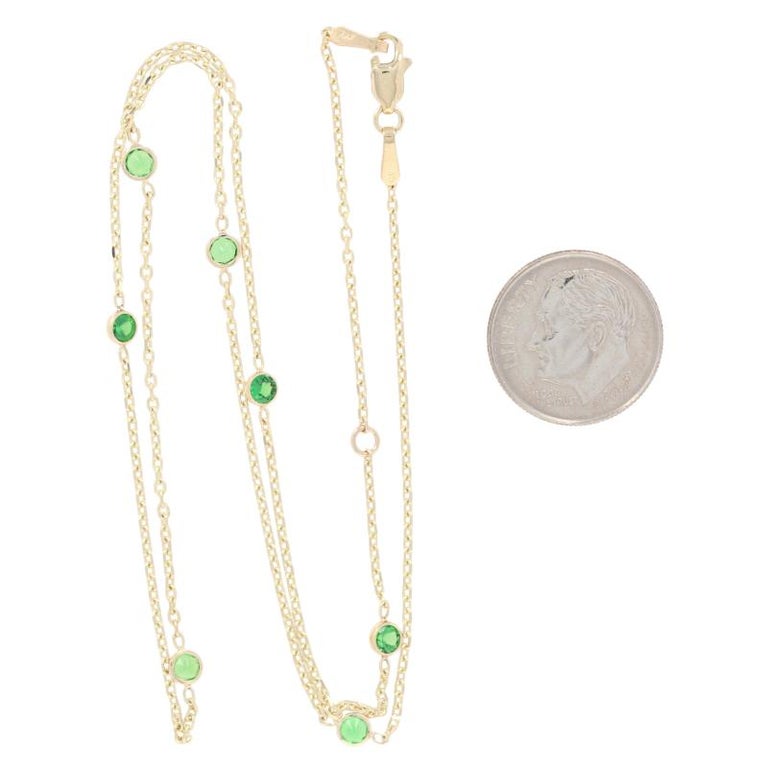 .67 Carat Round Cut Tsavorite Garnet Necklace, 14 Karat Yellow Gold ...