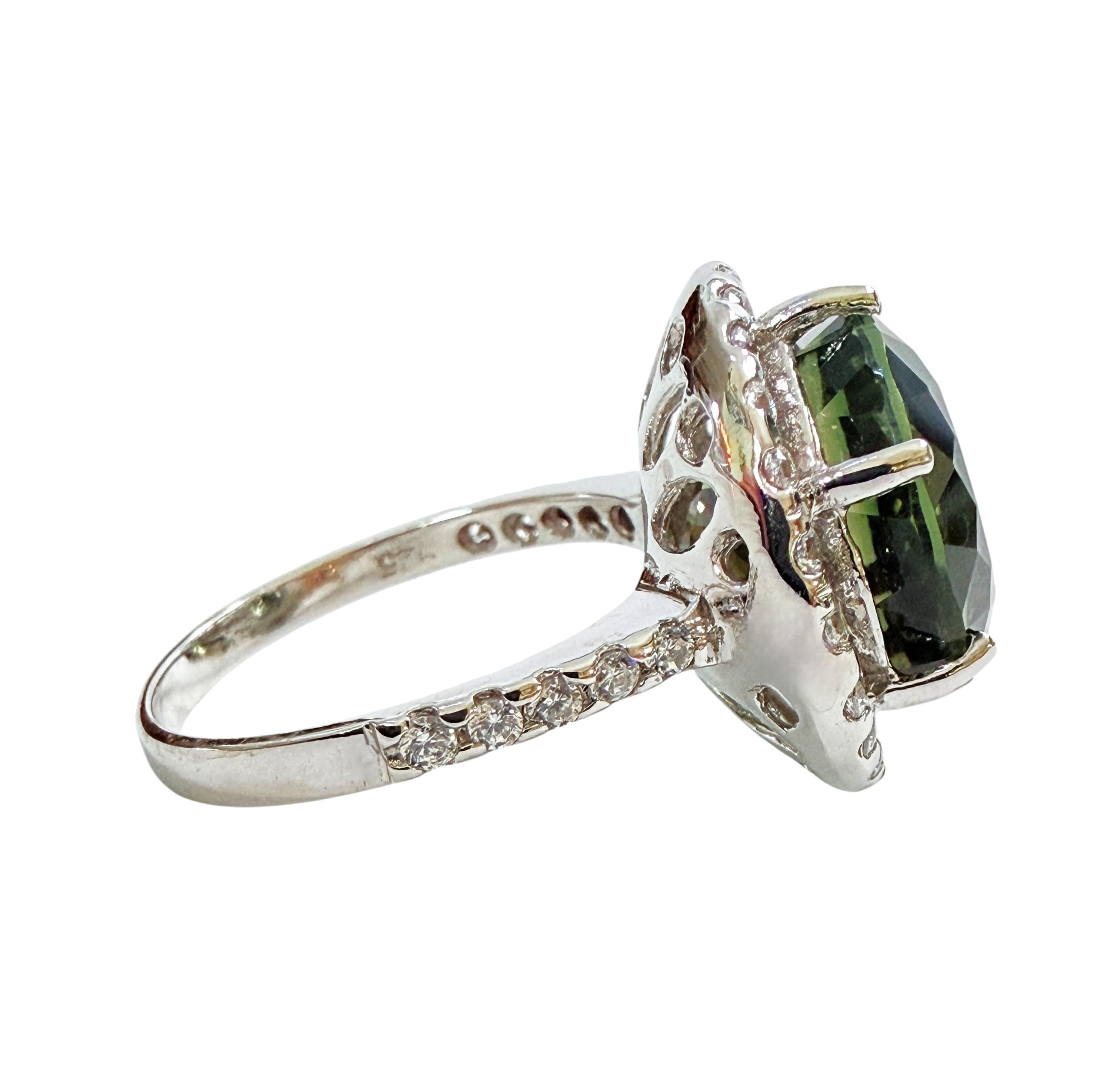 New 7.26 Carat Forest Green Tourmaline and Diamond Cut Sapphire 925 ...