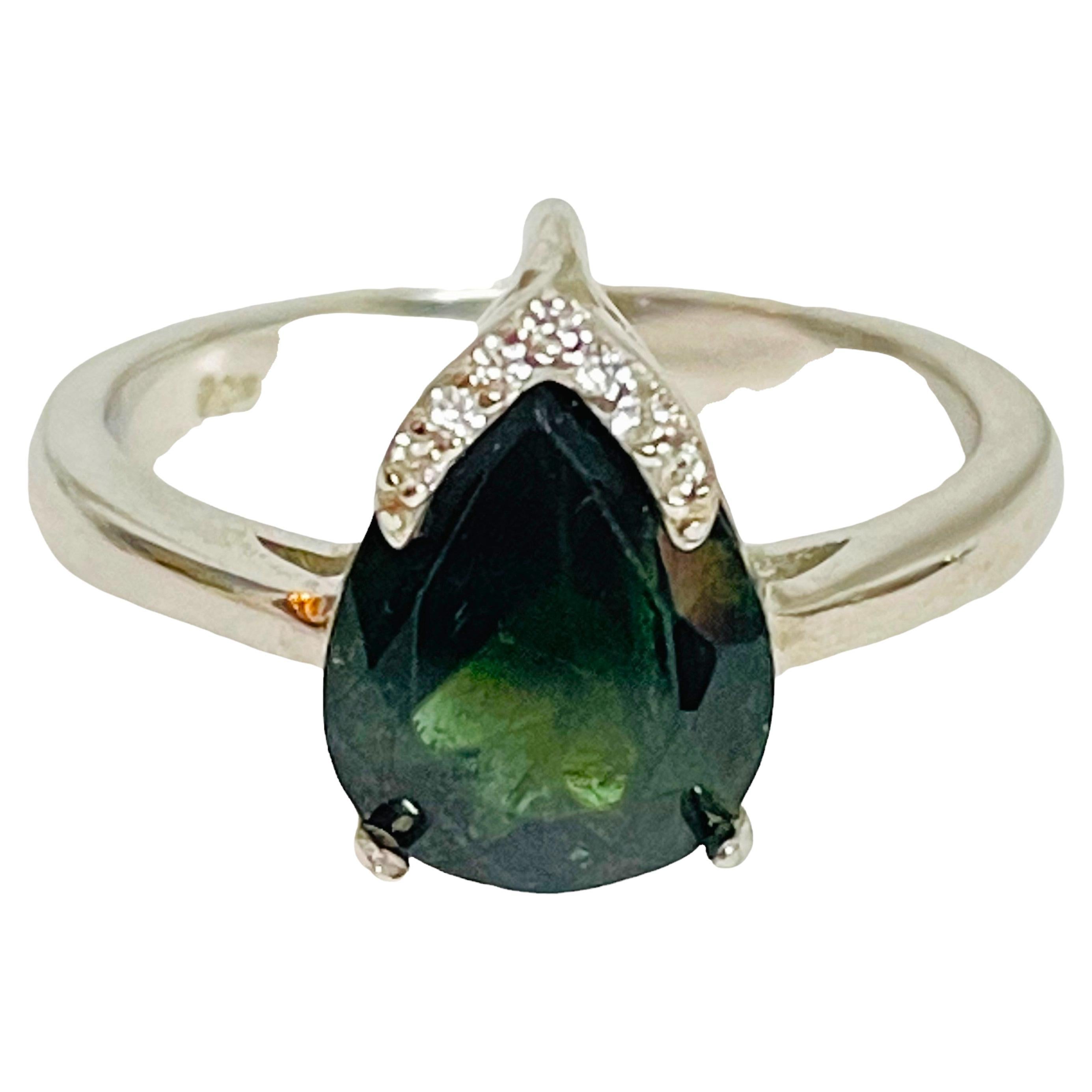 New 925 Sterling Silver Natural Green Prehnite and Blue Sapphire Ring ...