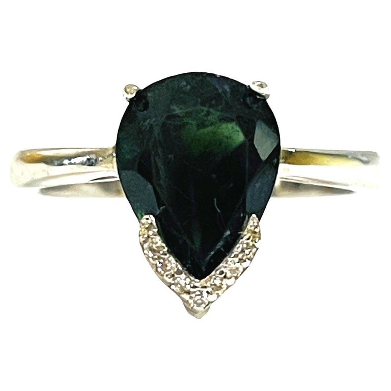 New 925 Sterling Silver Natural Heated Green Sapphire and White CZ Ring ...