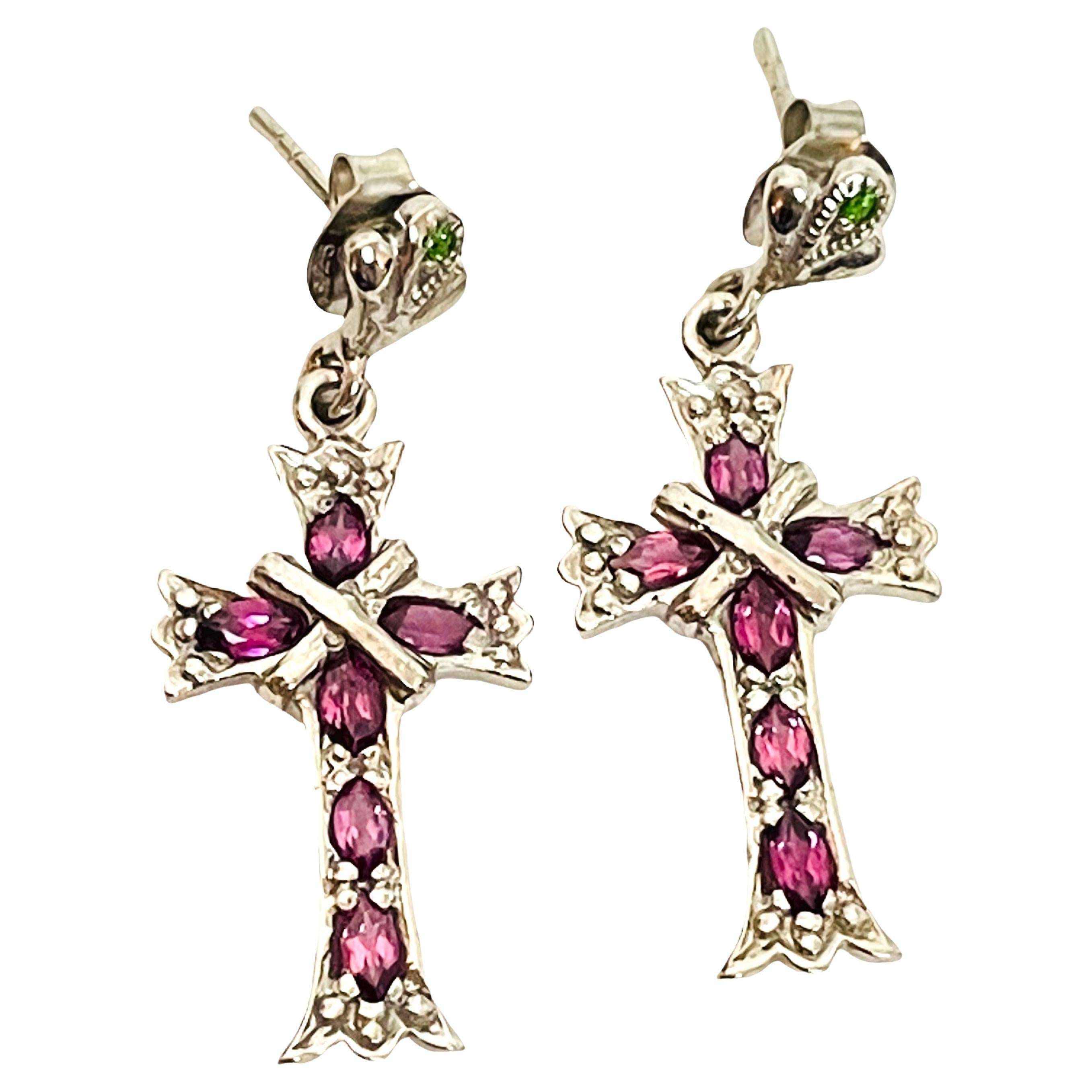 New 925 Sterling Silver Unheated Oval Purple Amethyst Cross Earrings at ...
